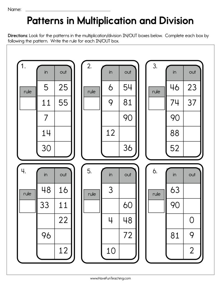 Patterns in Multiplication and Division Worksheet by Teach Simple