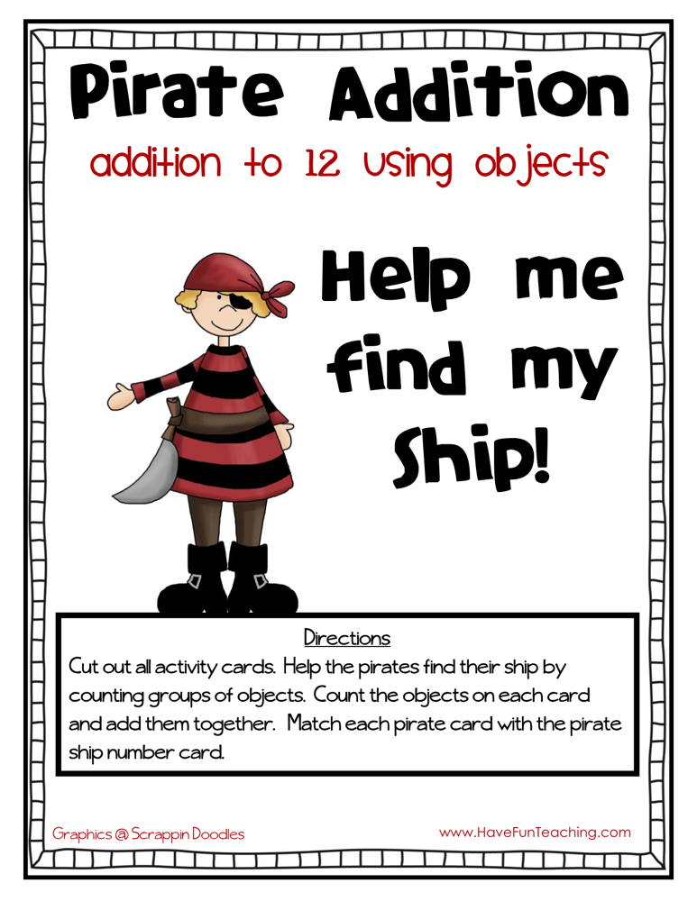 Pirate Addition to 12 Activity by Teach Simple