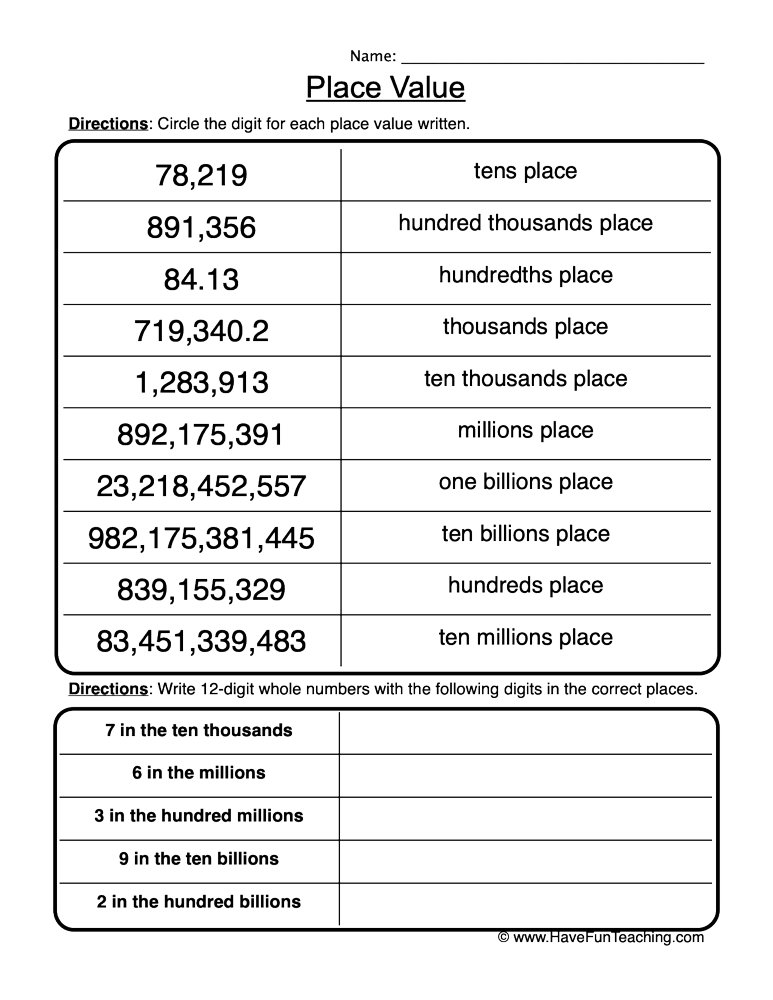Place Value Practice Worksheet by Teach Simple