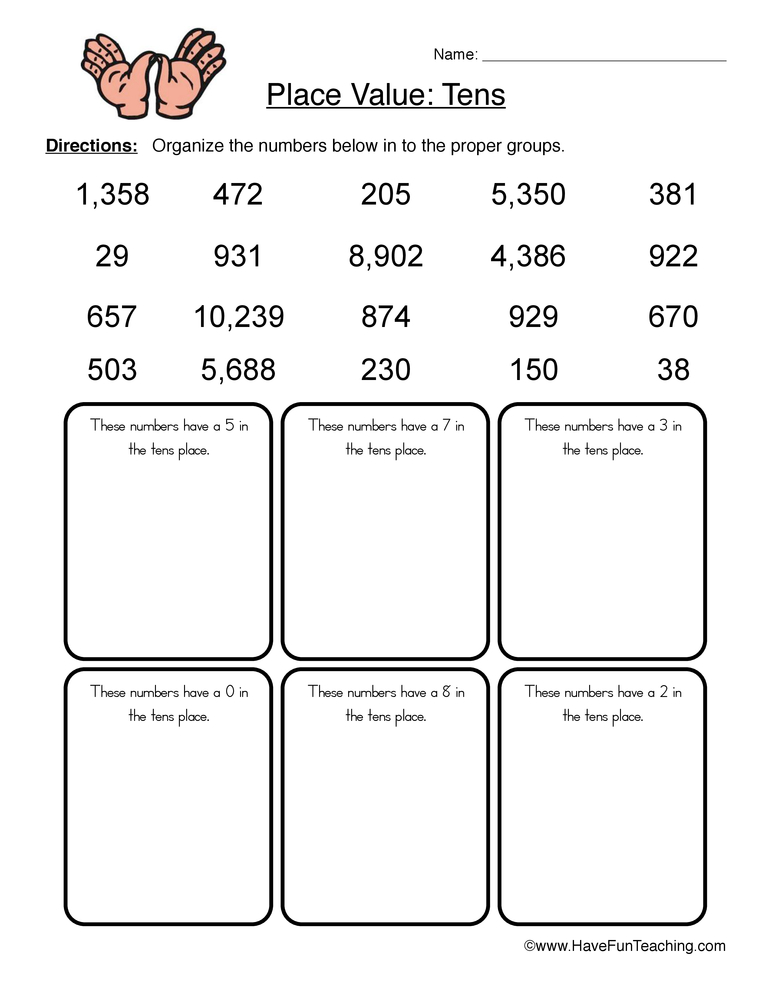 Place Value Tens Sorting Worksheet by Teach Simple