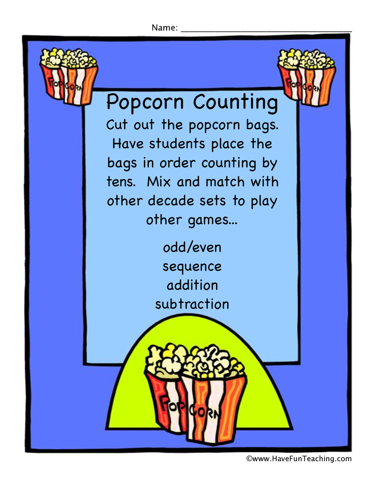 Popcorn Tens Game Activity by Teach Simple