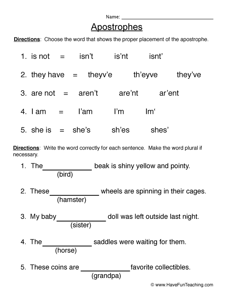 Possession Contraction Apostrophe Worksheet By Teach Simple