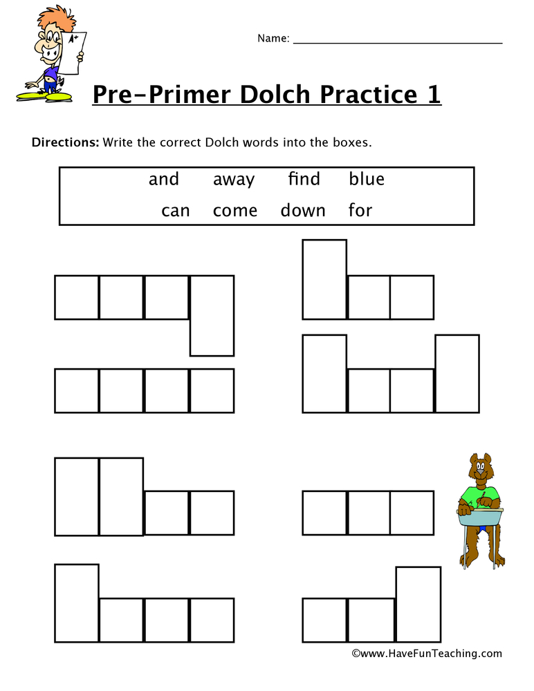Pre-Primer Sight Words A to F Worksheet by Teach Simple