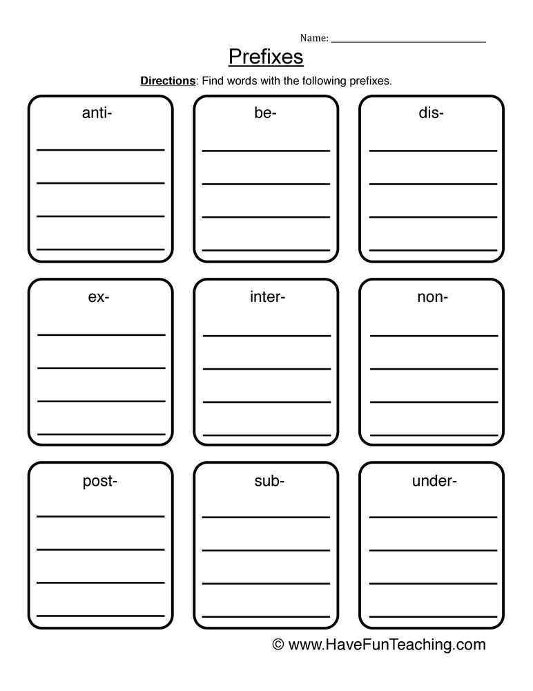 Prefix List Worksheet by Teach Simple