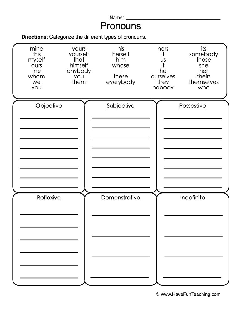 Pronouns Sorting Worksheet by Teach Simple