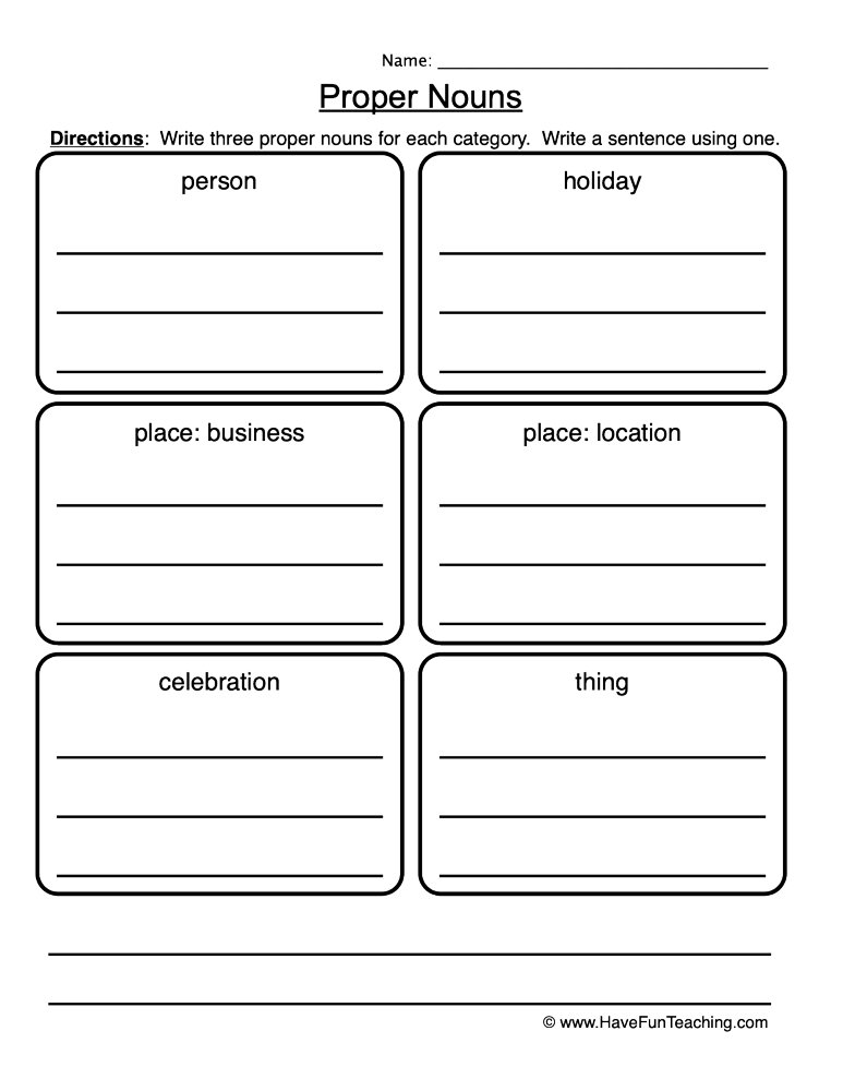 Proper Nouns List Worksheet by Teach Simple