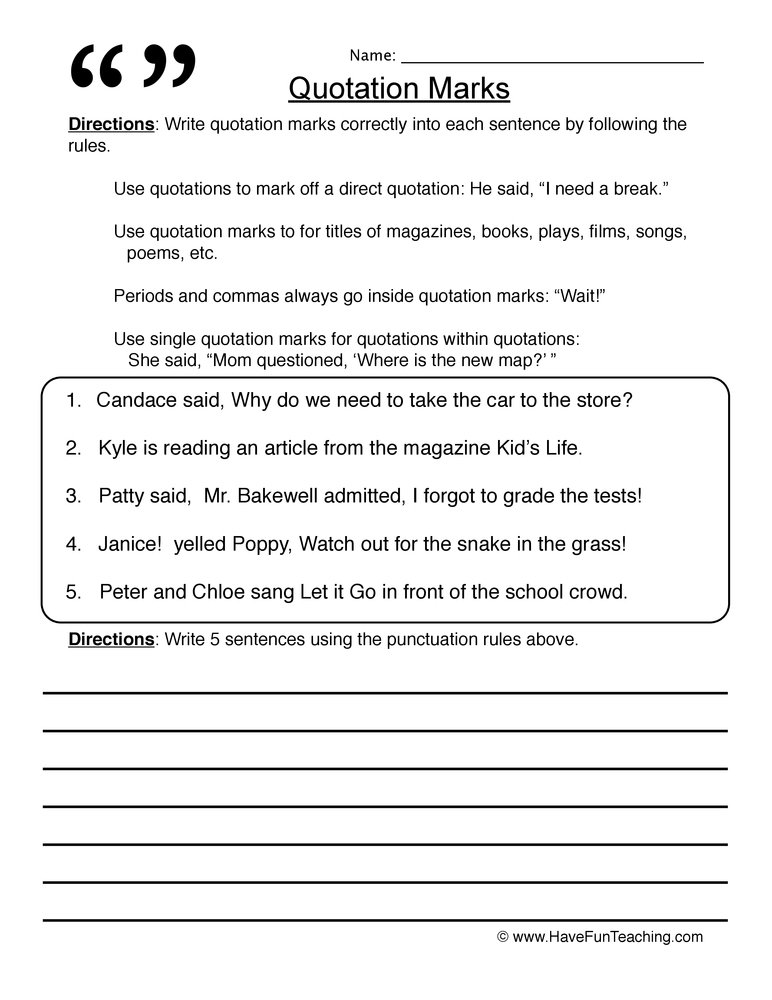 Quotation Marks Worksheet By Teach Simple