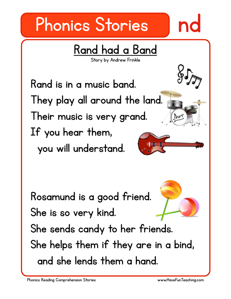 Rand Had A Band ND Phonics Stories Reading Comprehension Worksheet By