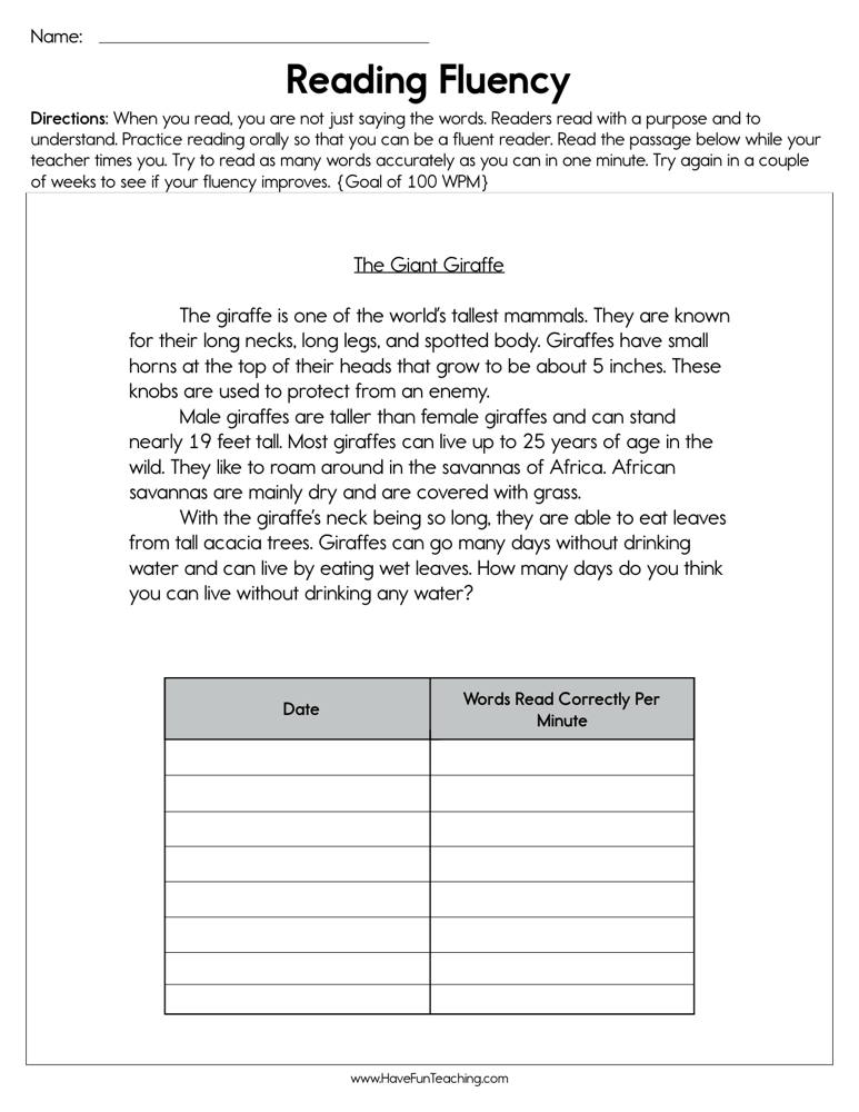 Reading Fluency Worksheet by Teach Simple