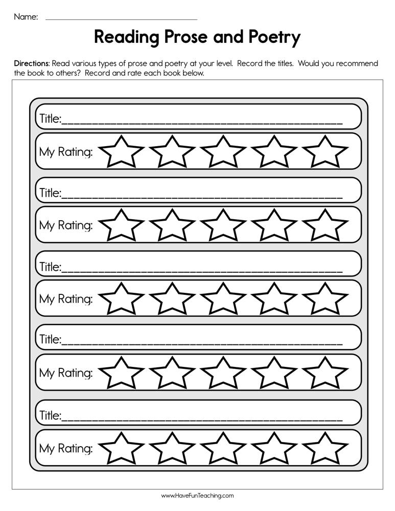 Reading Prose and Poetry Worksheet by Teach Simple