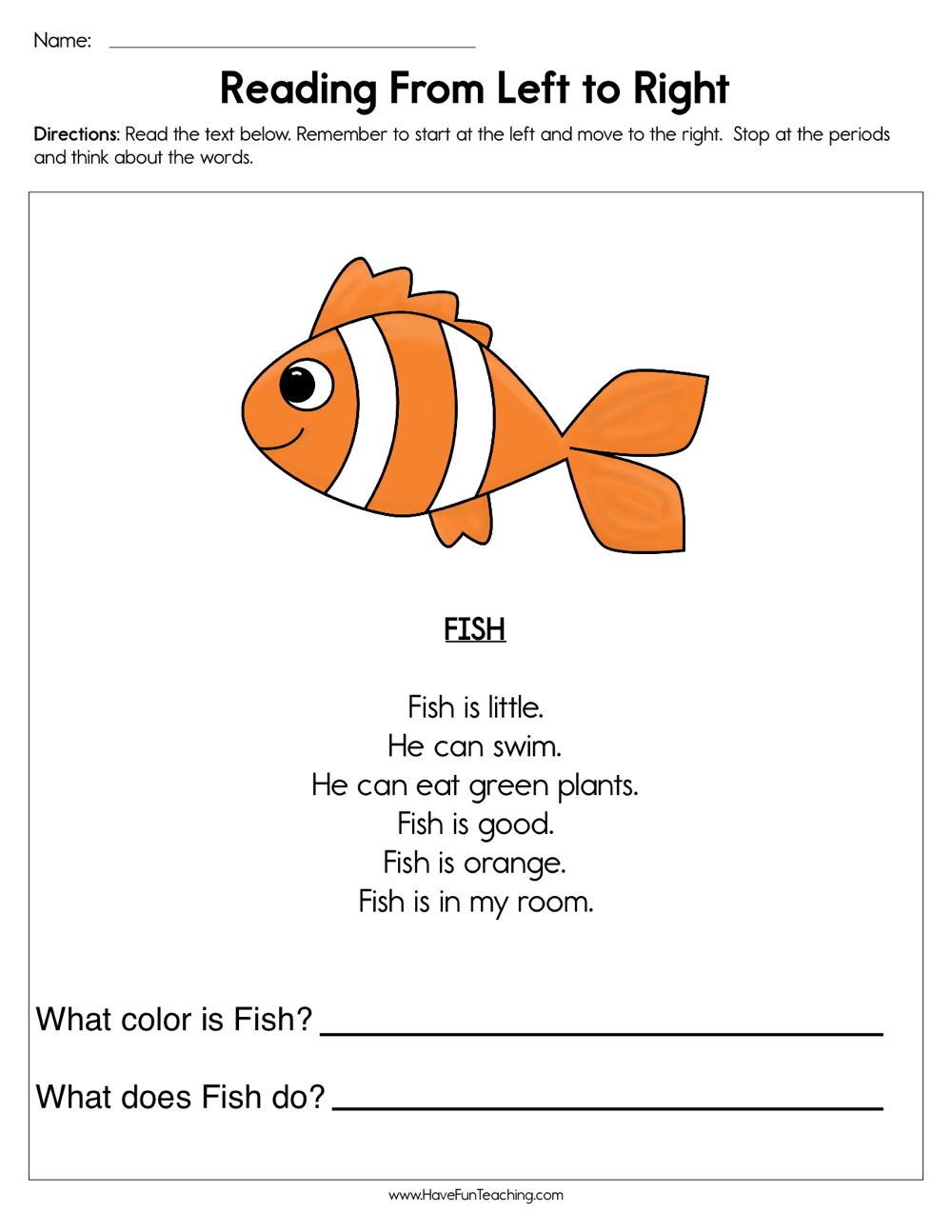Reading Sentences from Left to Right Worksheet by Teach Simple