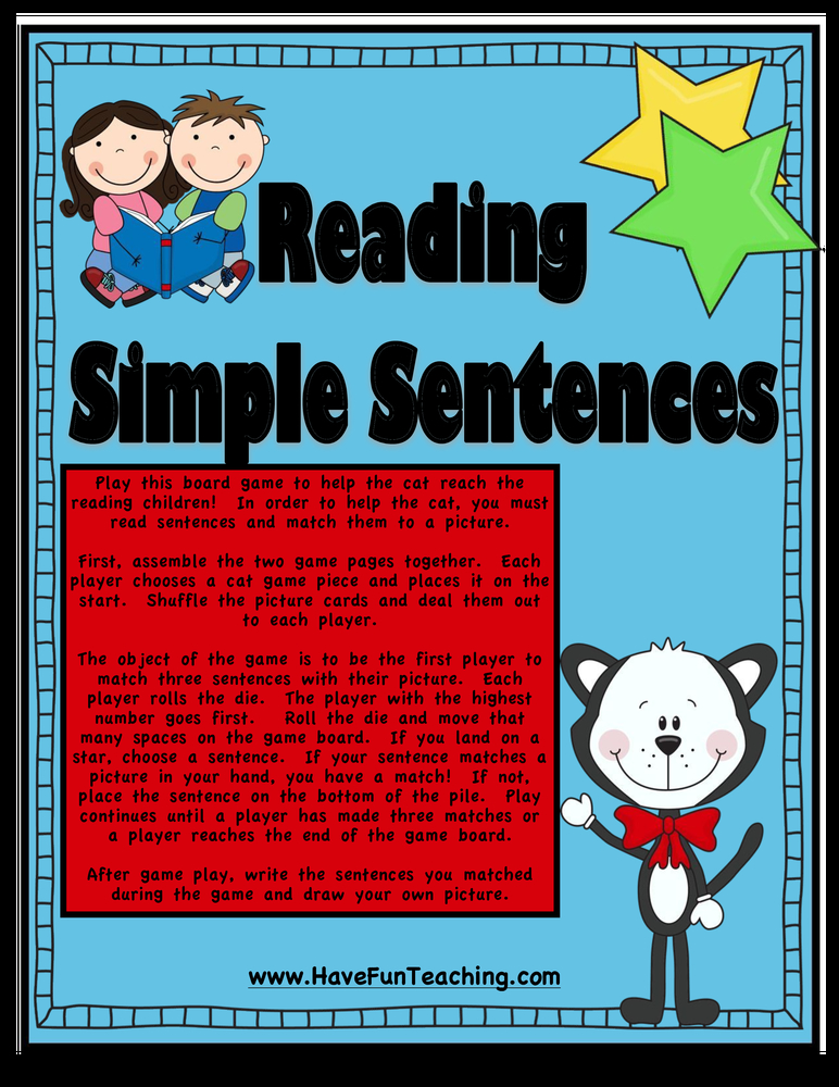 Reading Simple Sentences Activity Board Game by Teach Simple