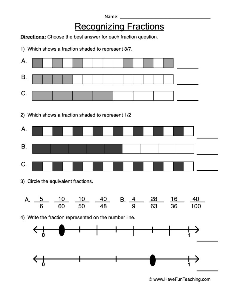 Recognizing Fractions Worksheet by Teach Simple