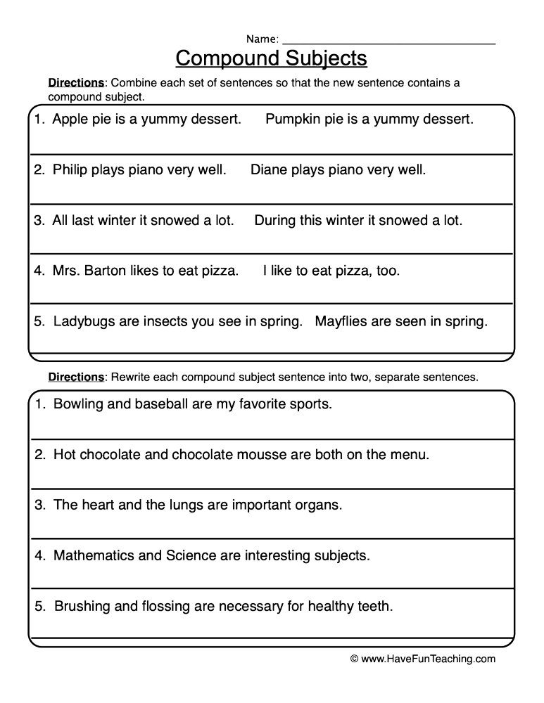 Rewriting Compound Subjects Worksheet by Teach Simple