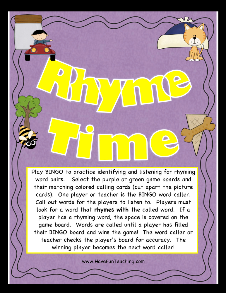 Rhyming Words Bingo Activity by Teach Simple