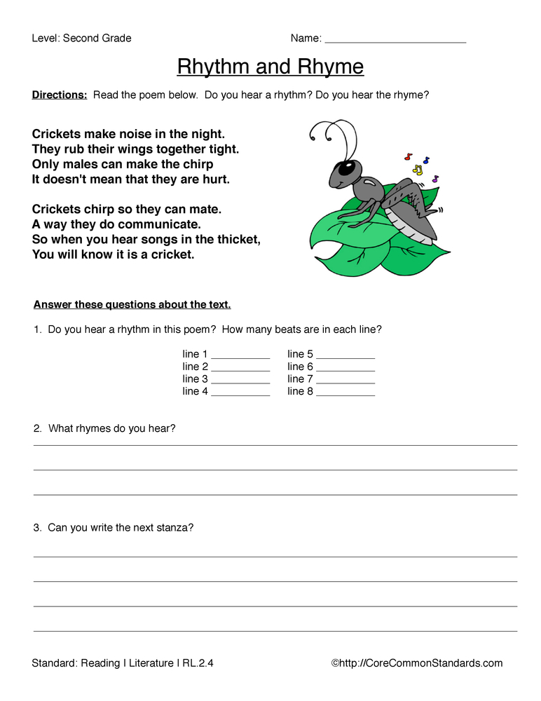 RL.2.4 Common Core Worksheet by Teach Simple