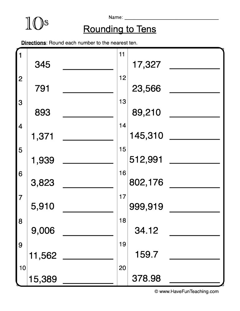 Rounding to Tens Worksheet by Teach Simple