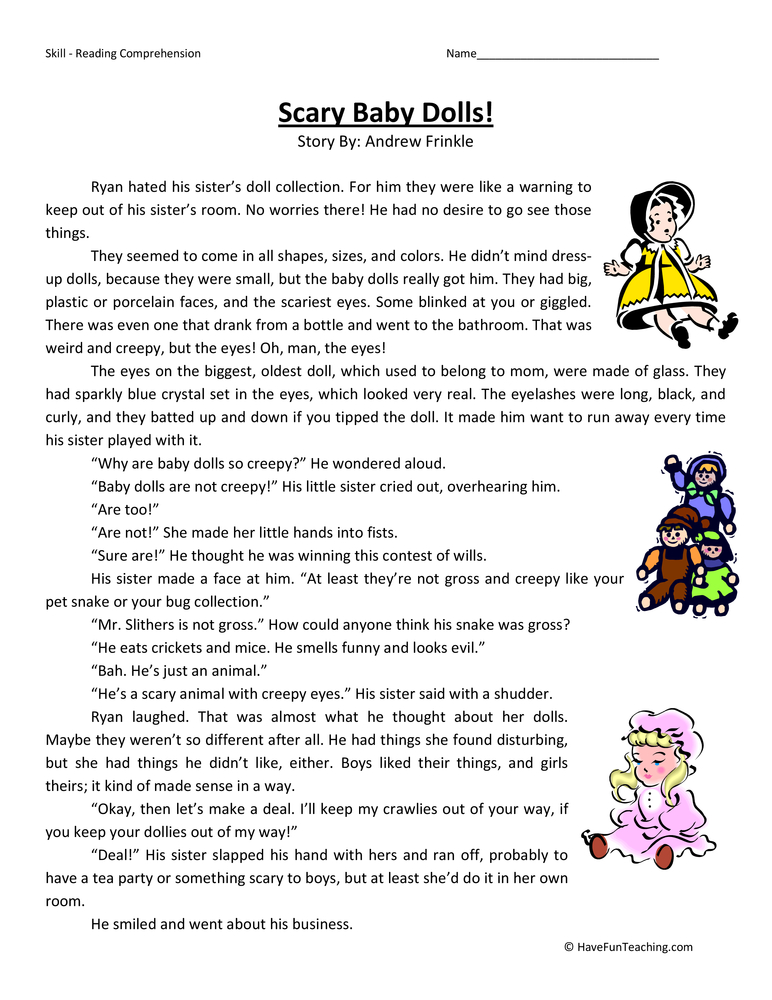 Scary Baby Dolls Reading Comprehension Worksheet by Teach Simple