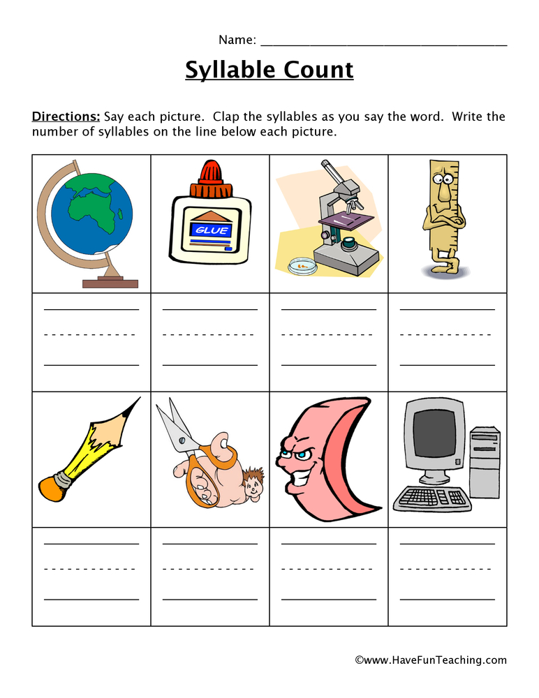 School Words Syllable Worksheet by Teach Simple