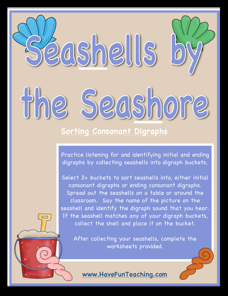Seashells by the Seashore Consonant Digraphs Activity by Teach Simple