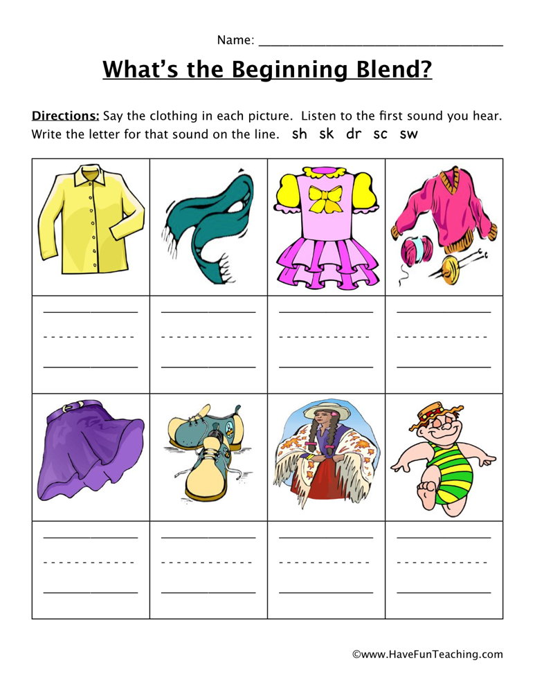 SH, SK, DR, SC, SW Beginning Sounds Worksheet by Teach Simple