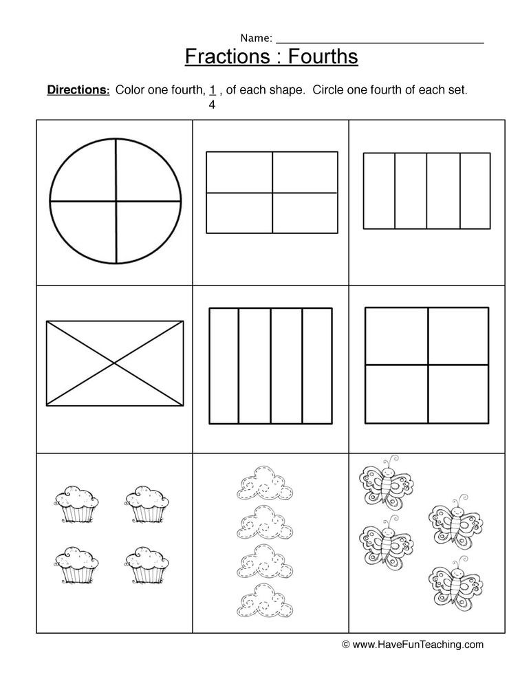Shading Fractions Fourths Worksheet by Teach Simple