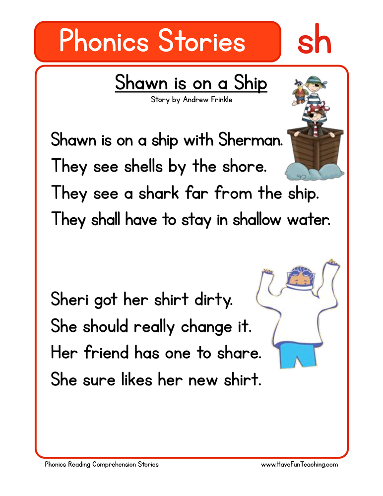 Shawn Is On A Ship SH Phonics Stories Reading Comprehension Worksheet 