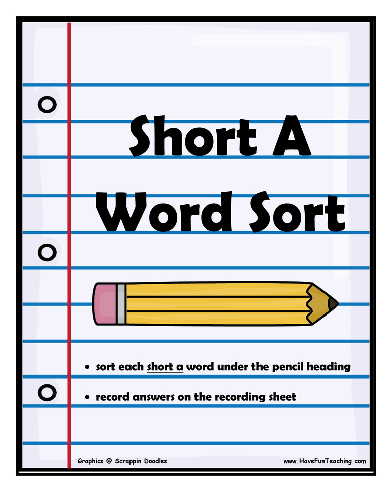 Short Vowel A Word Sort Activity by Teach Simple