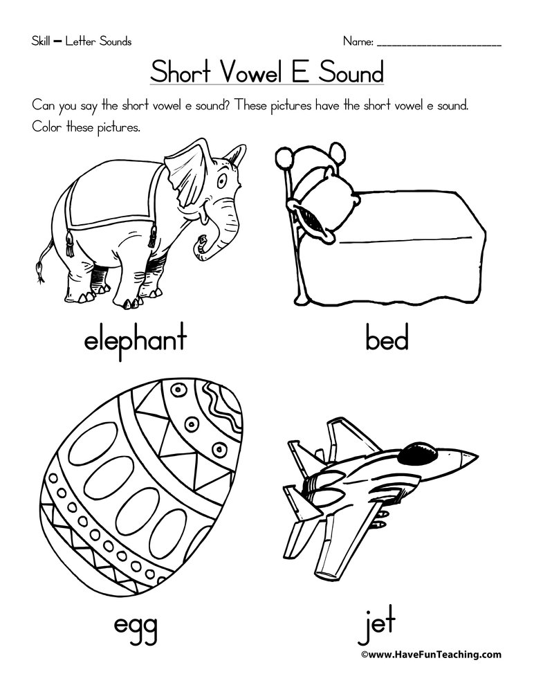 Short Vowel E Worksheet by Teach Simple