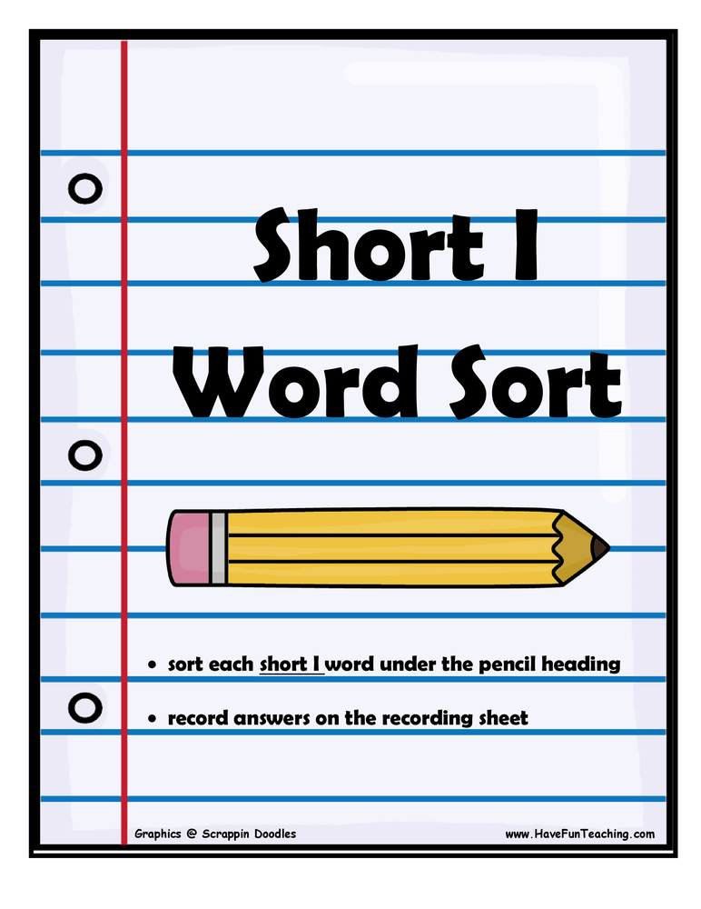 Short Vowel I Word Sort Activity by Teach Simple