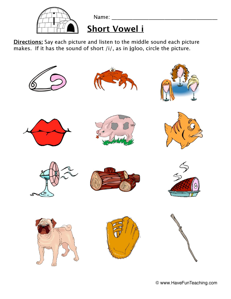 Short Vowel Sounds I Worksheet by Teach Simple