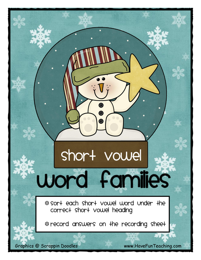 Short Vowel Word Family Activity by Teach Simple