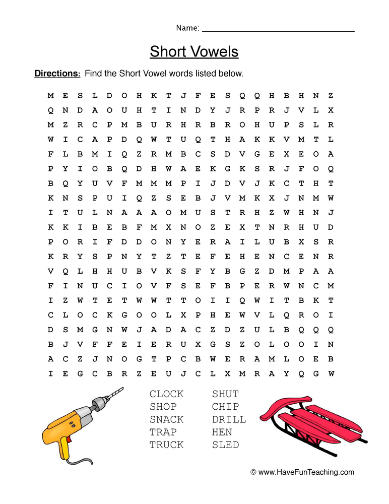 Short Vowels Word Search Worksheet by Teach Simple