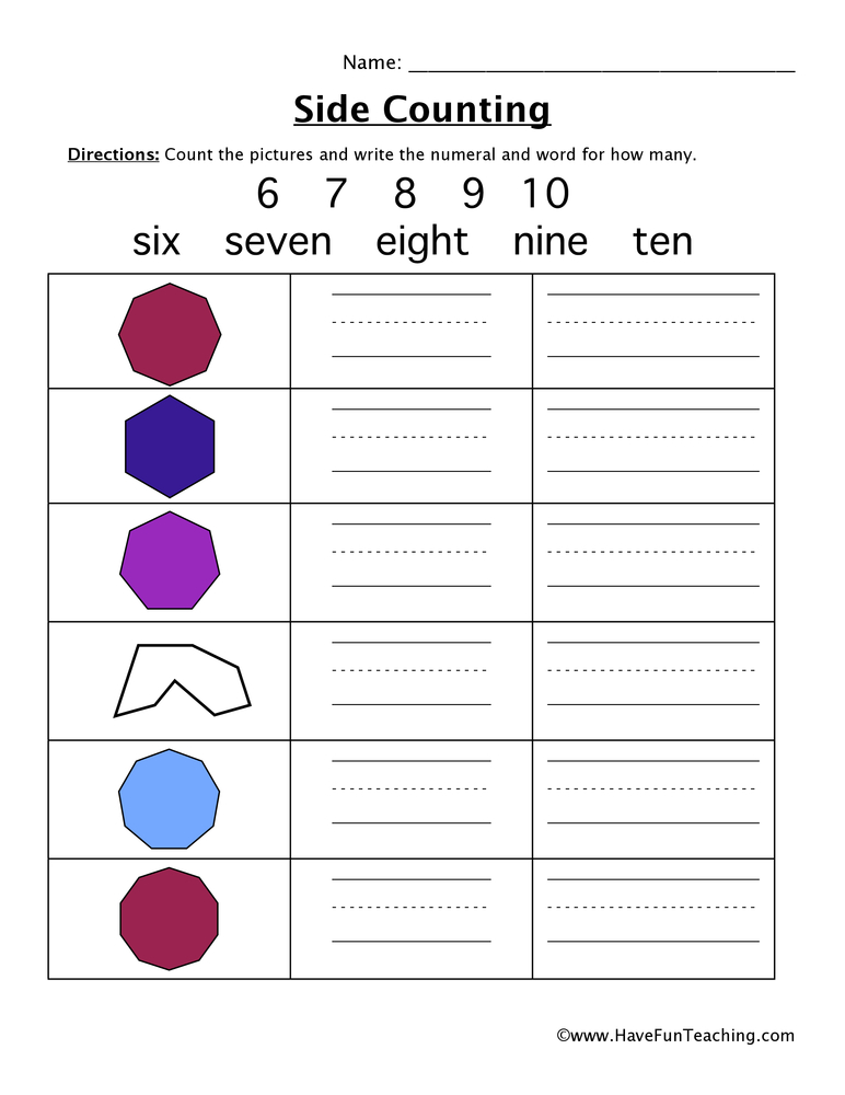 Side Counting Worksheet by Teach Simple