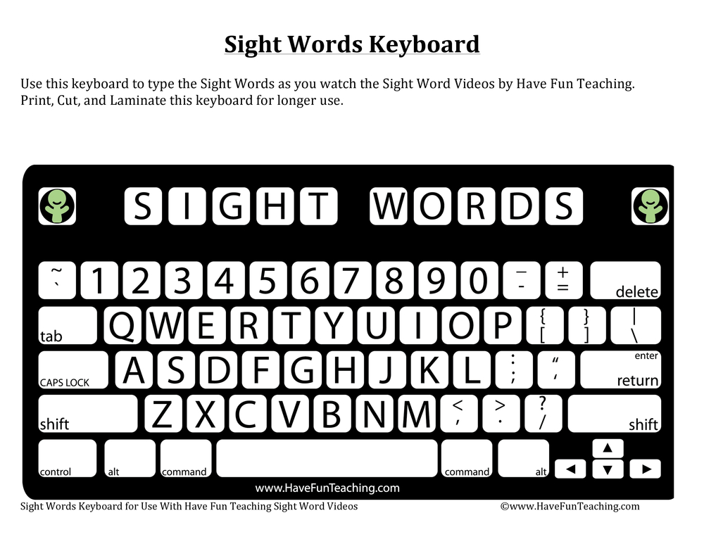 Sight Words Keyboard Worksheet by Teach Simple