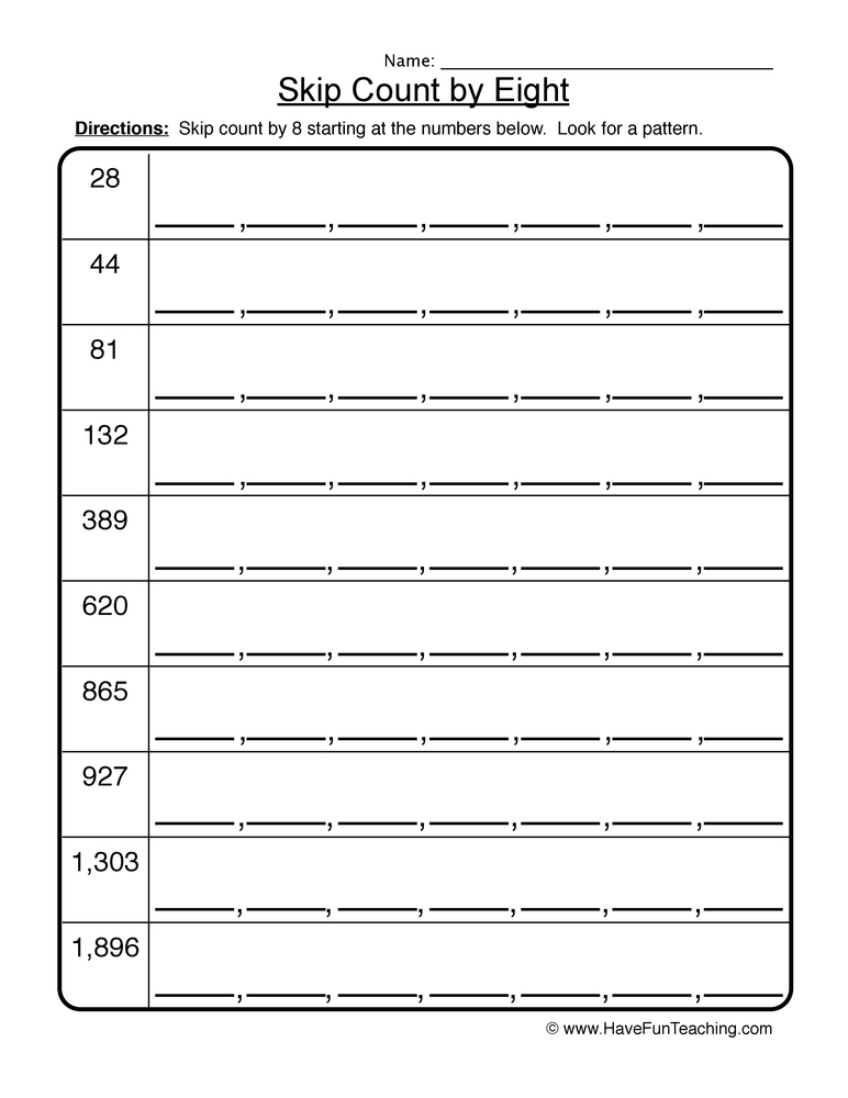 Skip Count by Eight Worksheet by Teach Simple