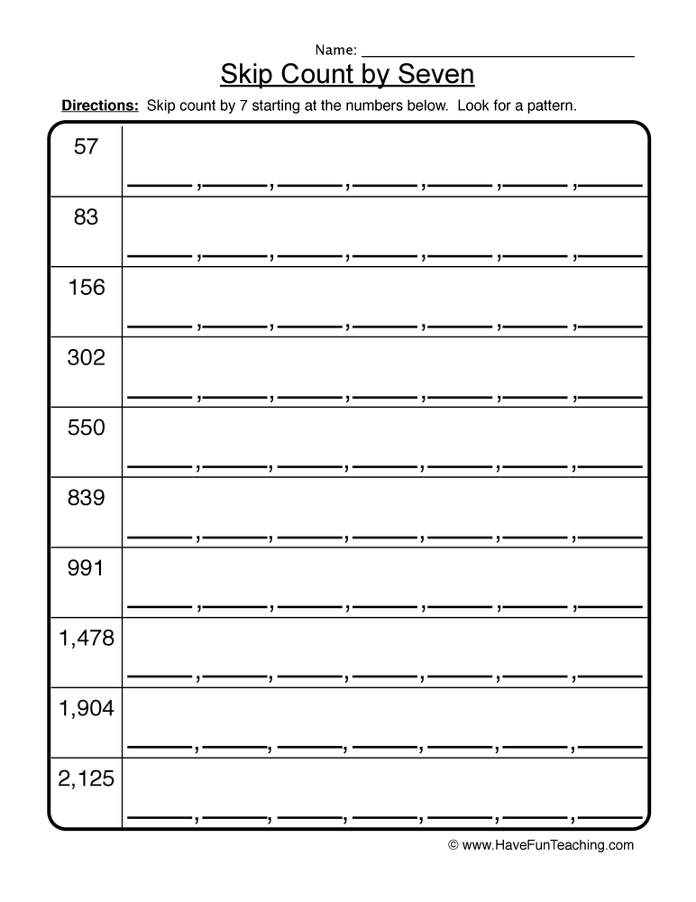 Skip Count by Seven Worksheet by Teach Simple