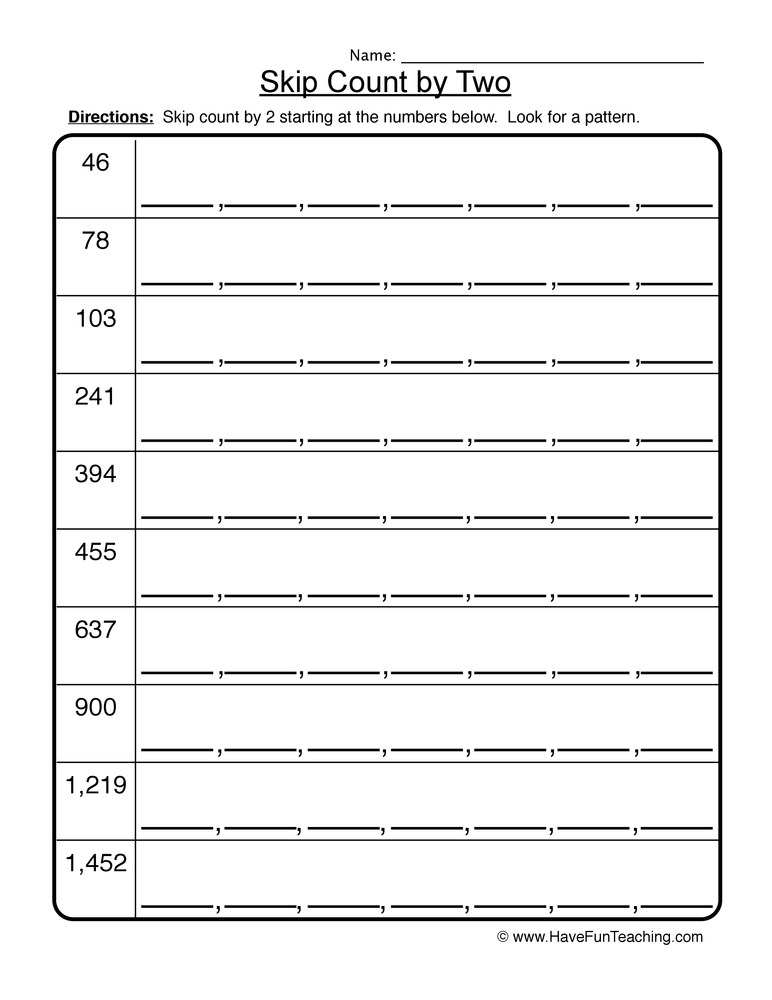 Skip Count by Two Worksheet by Teach Simple