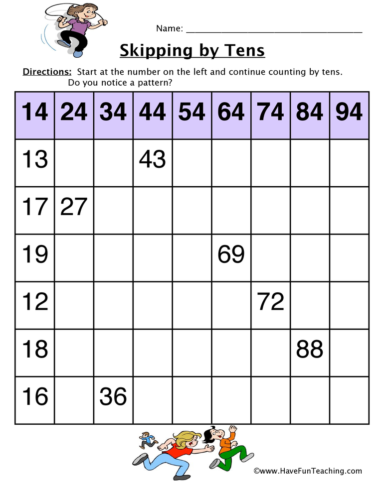 Skipping by Tens Worksheet by Teach Simple