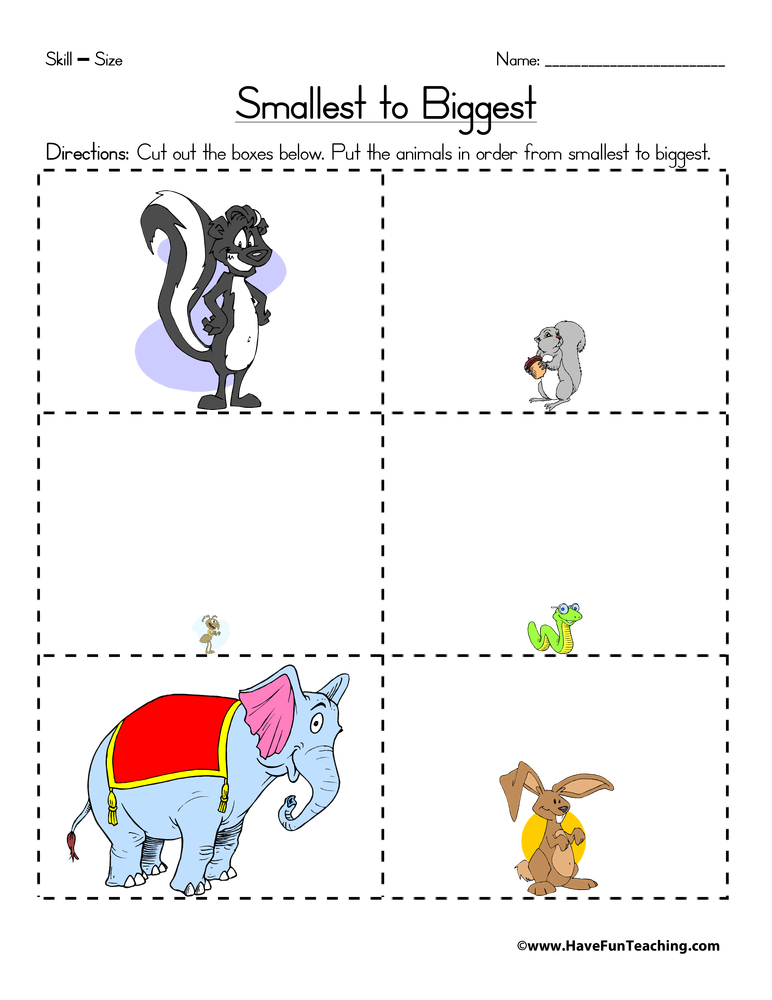 Smallest to Biggest Worksheet by Teach Simple