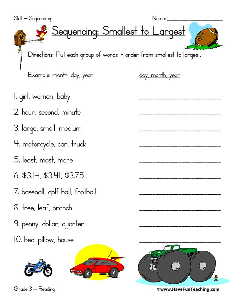 Smallest to Largest Worksheet by Teach Simple