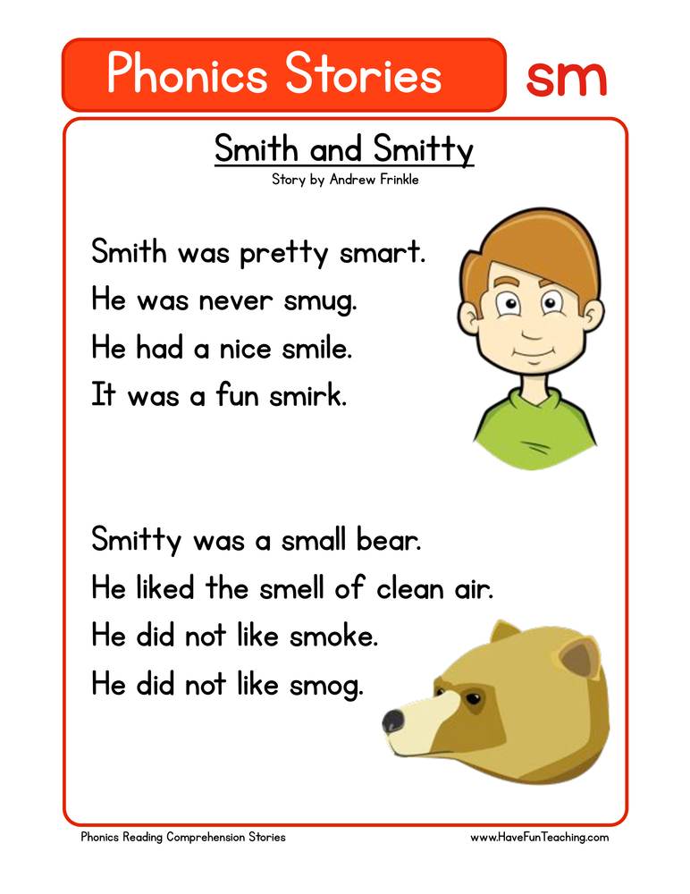 Smith and Smitty SM Phonics Stories Reading Comprehension Worksheet by ...