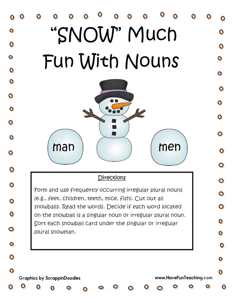 Snow Much Fun With Nouns Regular Irregular Nouns Activity by Teach Simple