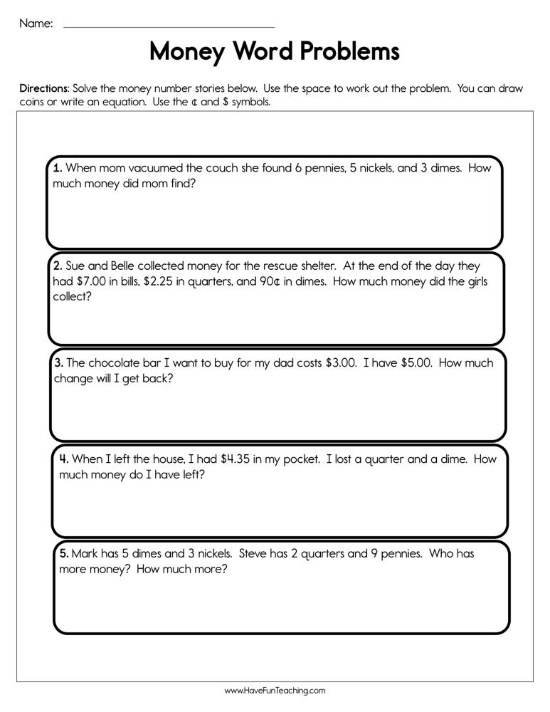 Solving Money Word Problems Worksheet By Teach Simple