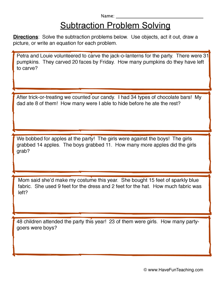 Solving Subtraction Word Problem Worksheet By Teach Simple