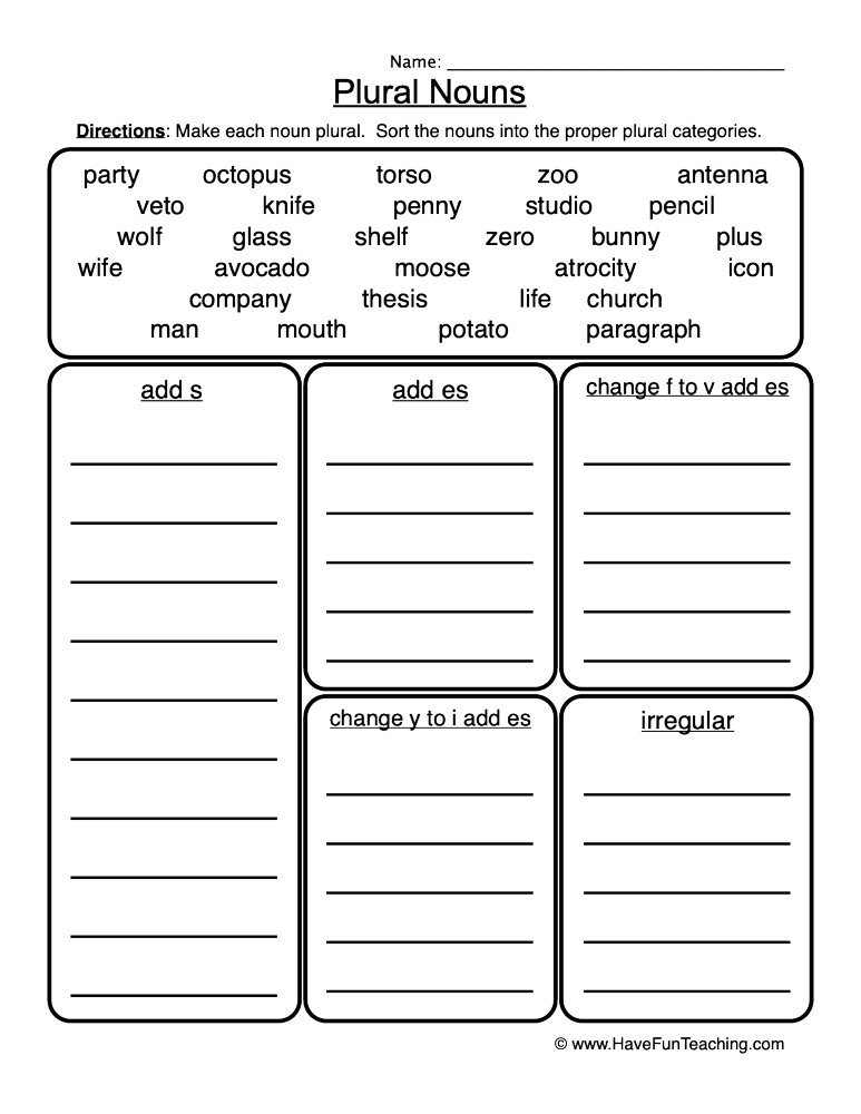 Sorting Plural Nouns Worksheet By Teach Simple Sorting Plural Nouns Worksheet By Teach Simple