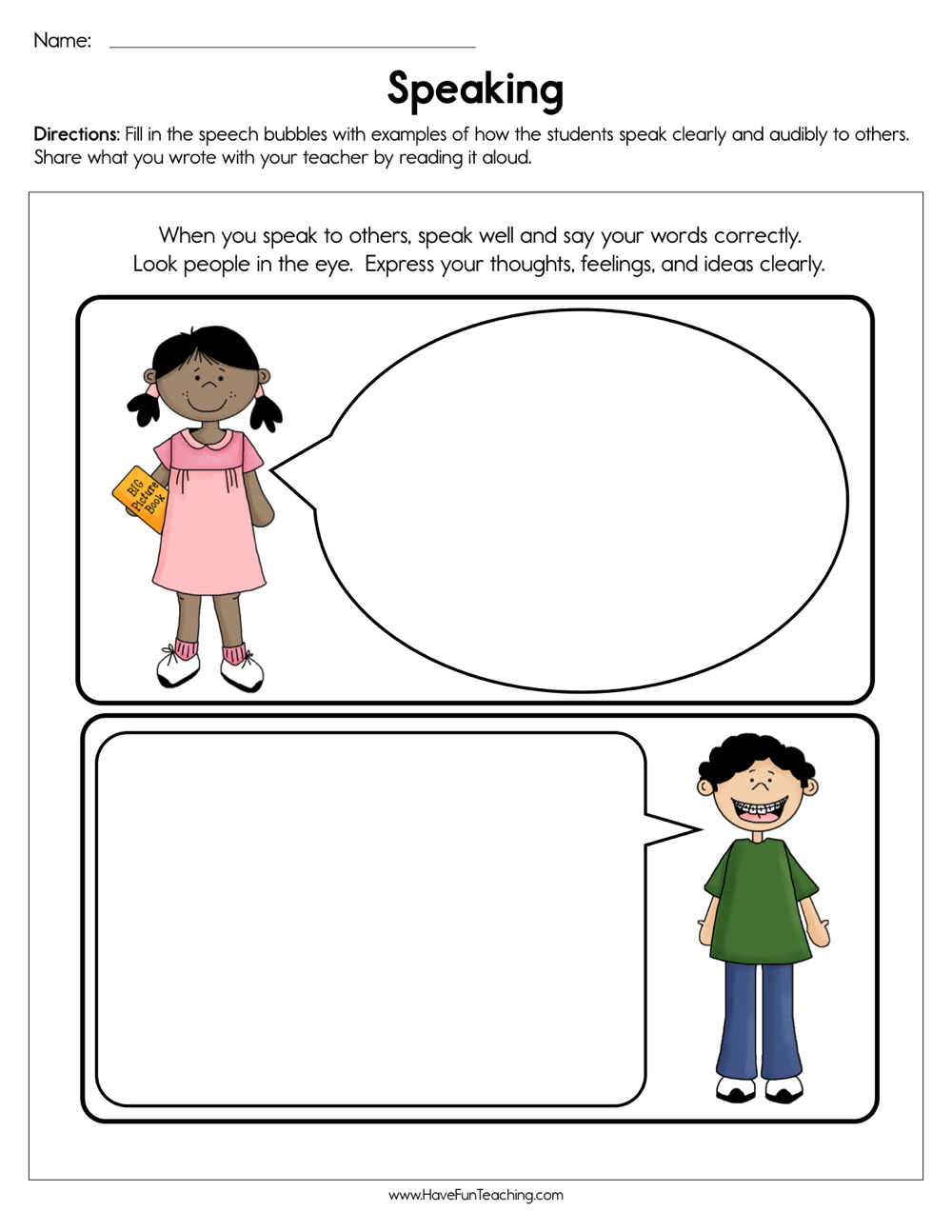 Speaking Worksheet by Teach Simple