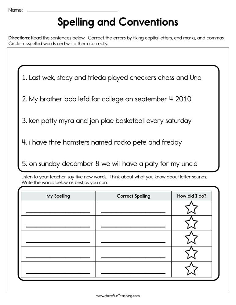 Spelling And Conventions Worksheet By Teach Simple Spelling And Conventions Worksheet By Teach Simple