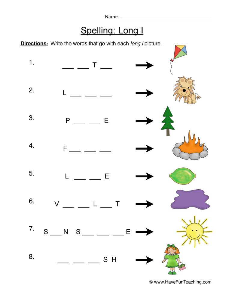Spelling Long I Worksheet by Teach Simple