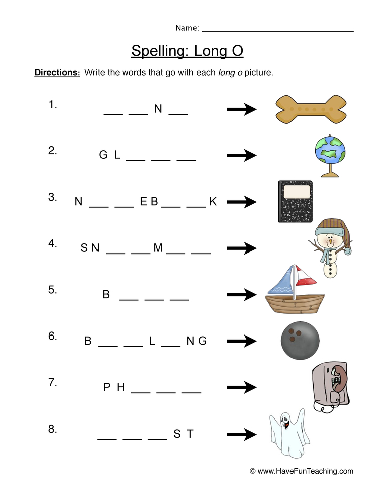 Spelling Long O Worksheet by Teach Simple